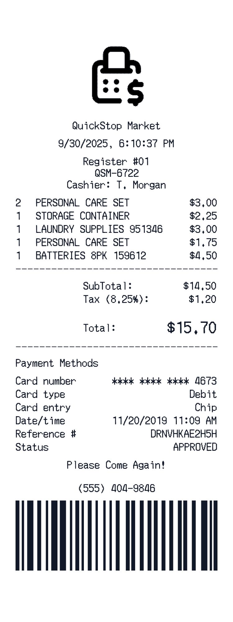 Generate Convenience Store Receipt
