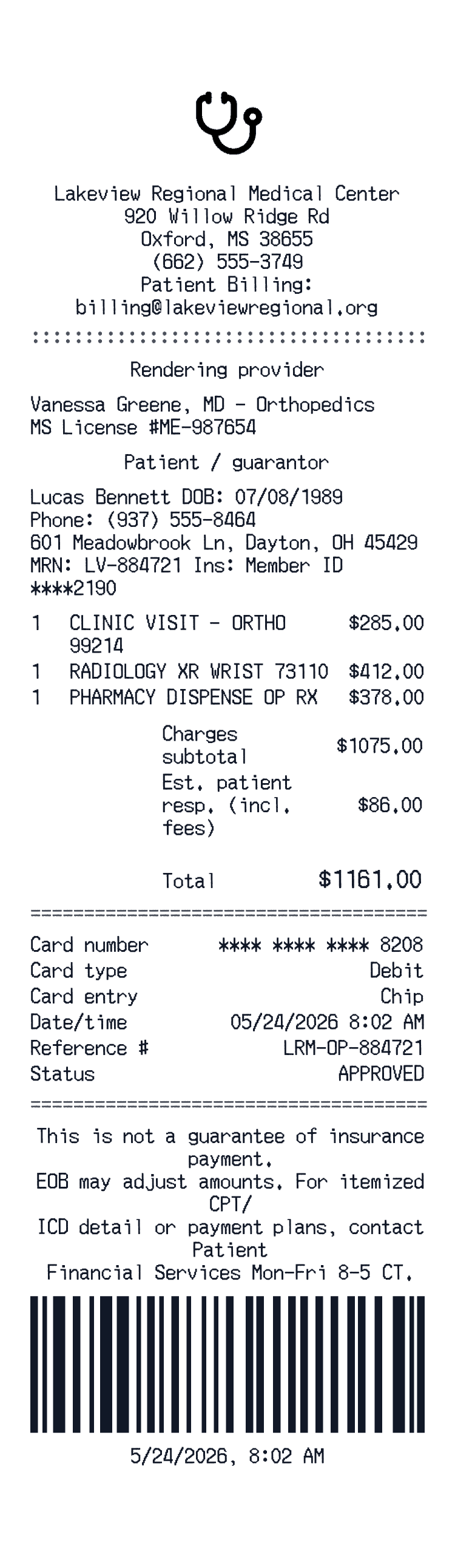 Generate Hospital Receipt