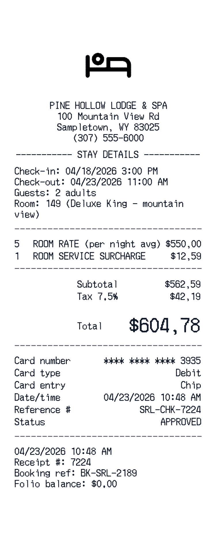 Generate Hotel Receipt